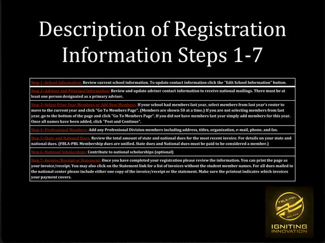 FBLA-PBL - How to Register Members | PPT