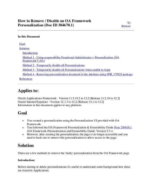 How To Remove Disable An Oa Framework Personalization Doc Id 304670 