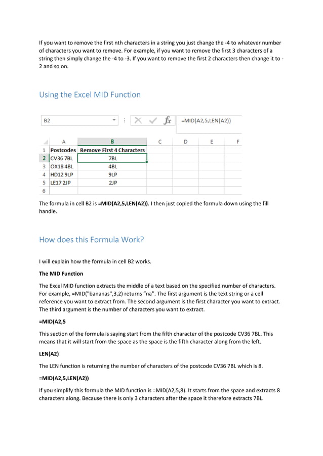 How to Remove First 4 Characters in Excel | PDF