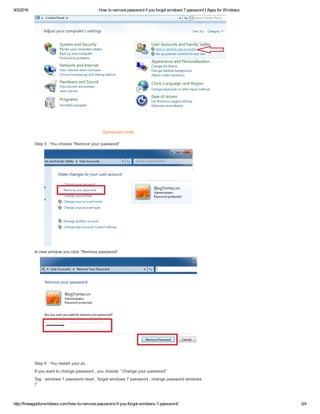 How to remove password if you forgot windows 7 password apps for ...