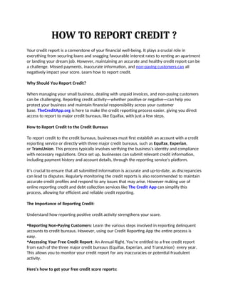 How to Report Credit: Take Control of Your Credit Now | PPT | Credit Cards | Personal Debt