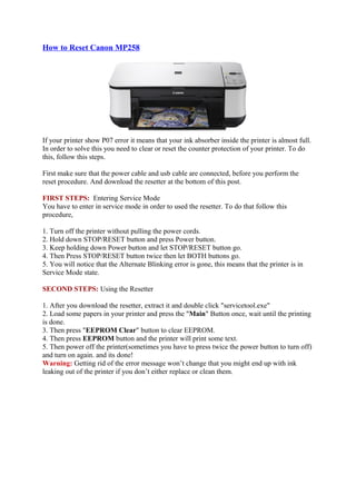 How to reset canon mp258 | DOC