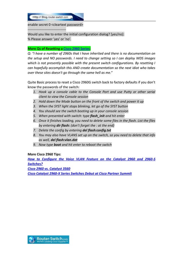How To Reset Cisco 2960 To Factory Default Pdf