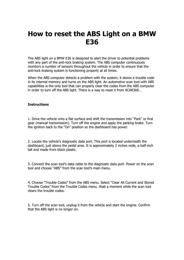 How to reset the ABS light on a BMW E36 | PDF