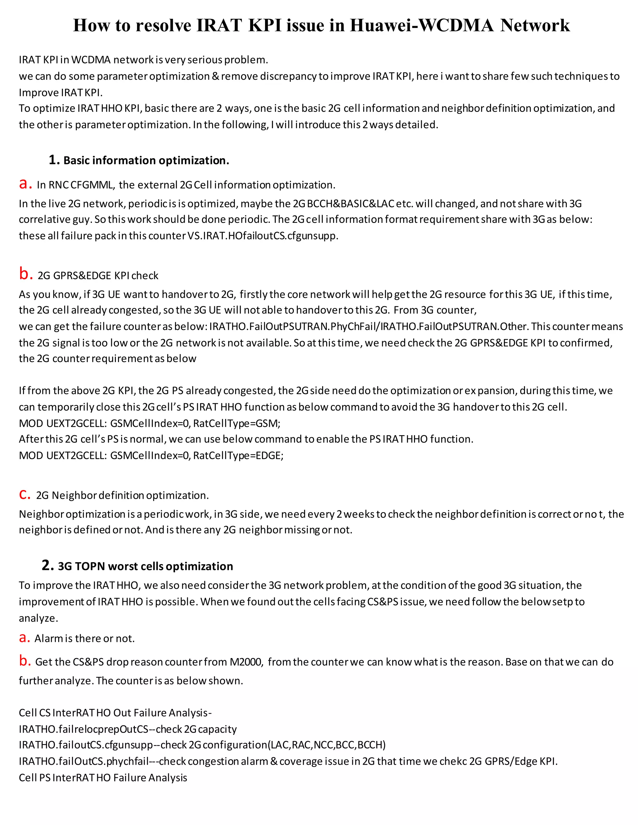 How to resolve irat kpi issue in huawei | DOCX