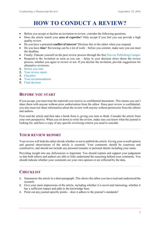 How to Review a Manuscript (By Elesvier) | PDF