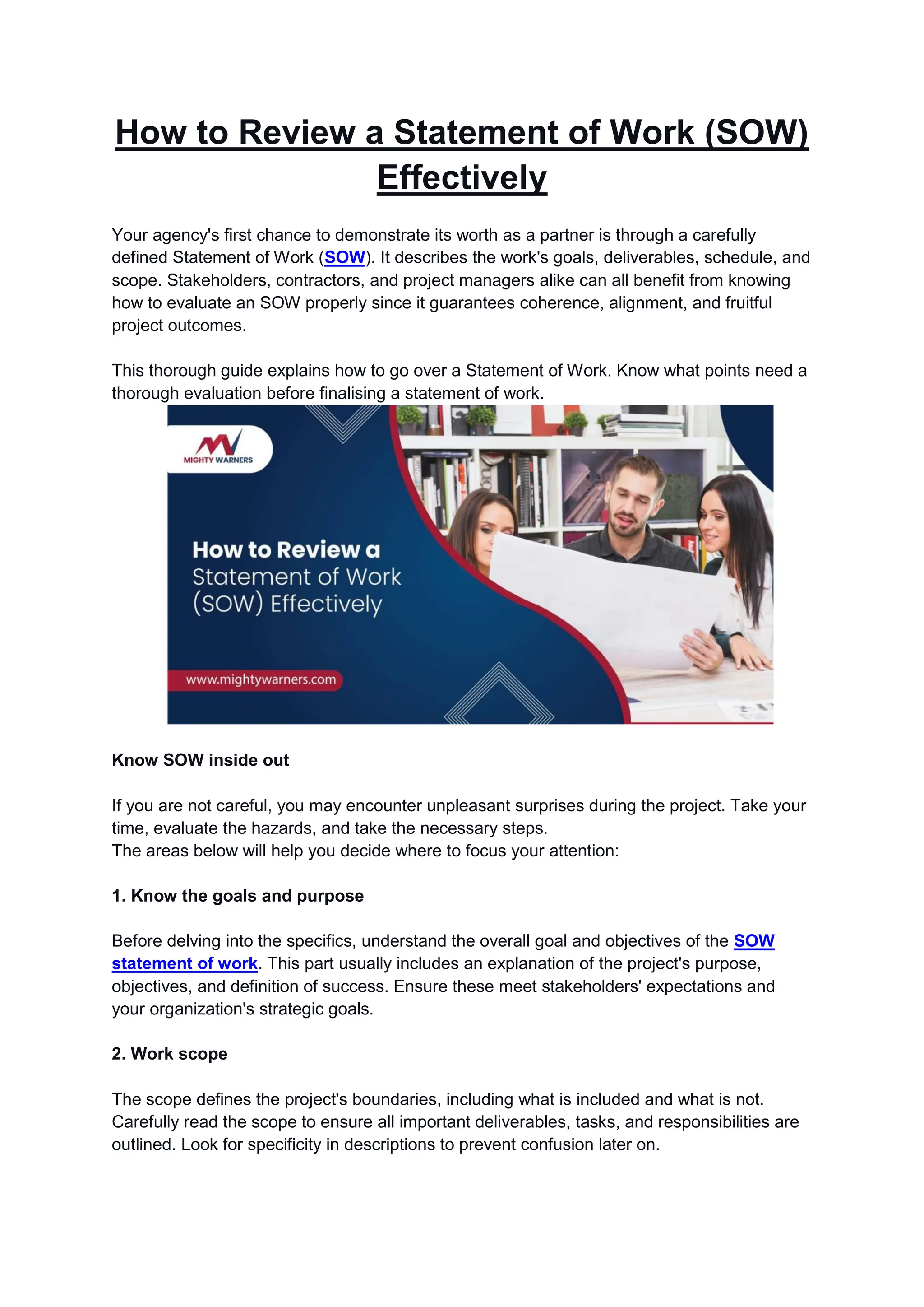How to Review a Statement of Work (SOW) Effectively | PDF