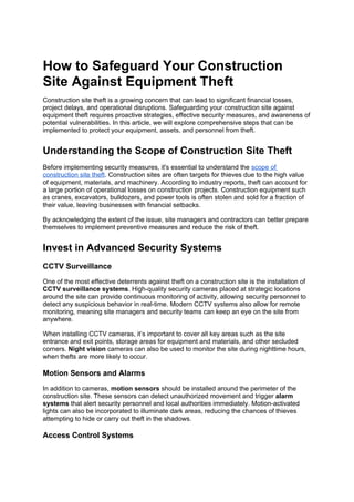 How to Safeguard Your Construction Site Against Equipment Theft | PDF