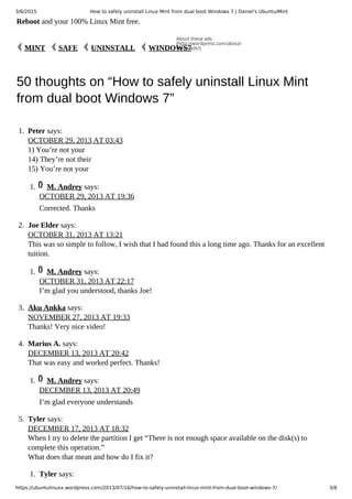 How to safely uninstall linux mint from dual boot windows 7 daniel's ubuntu mint | PDF