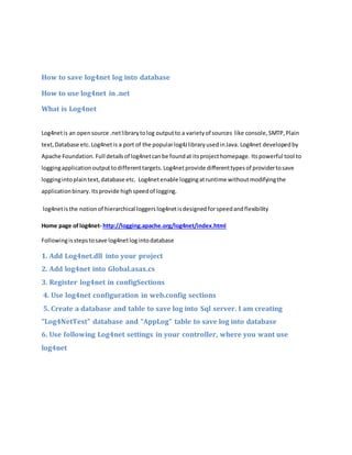 How to save log4net into database | PDF