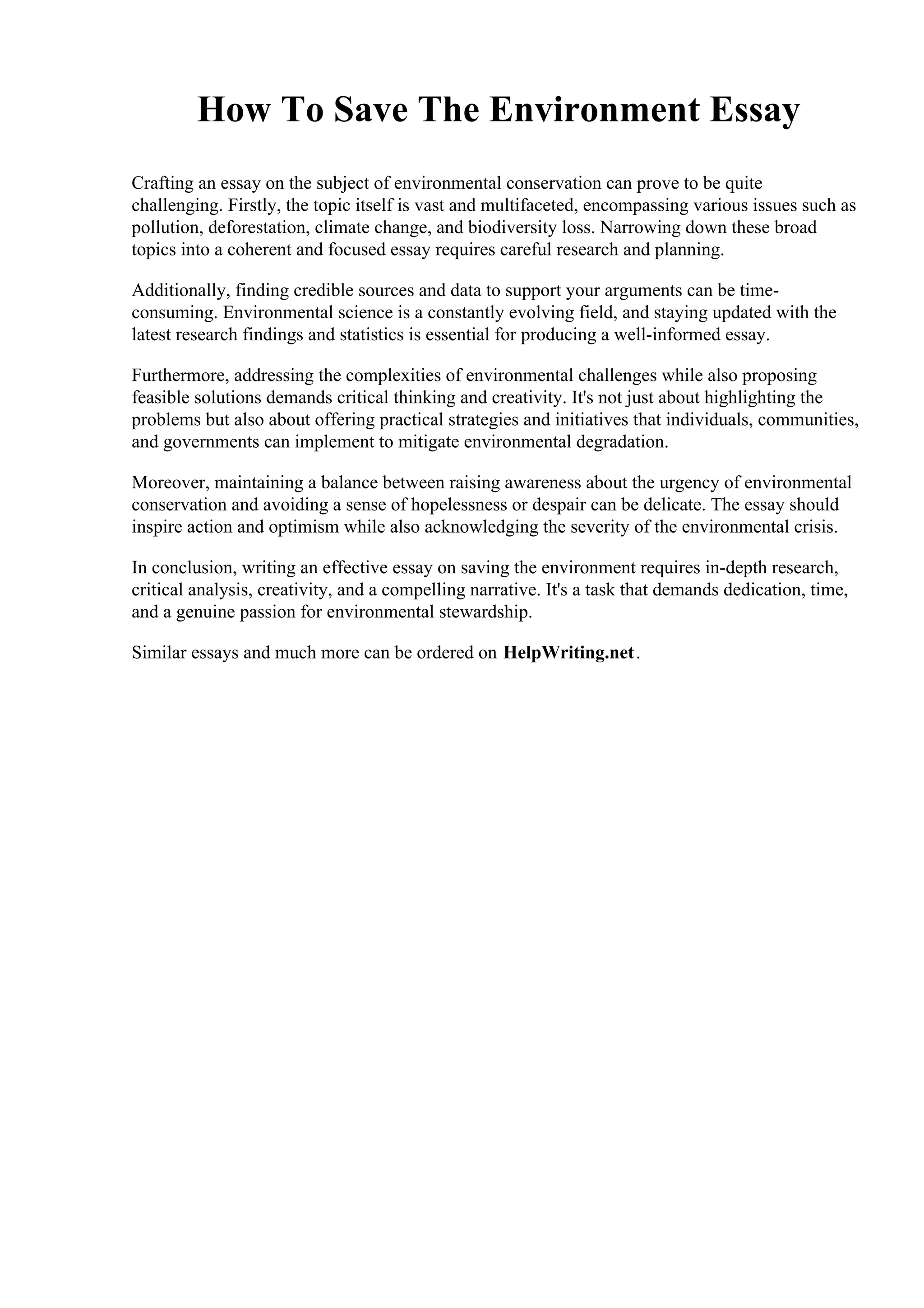 How To Save The Environment Essay.pdf | Environmental Services Industry ...