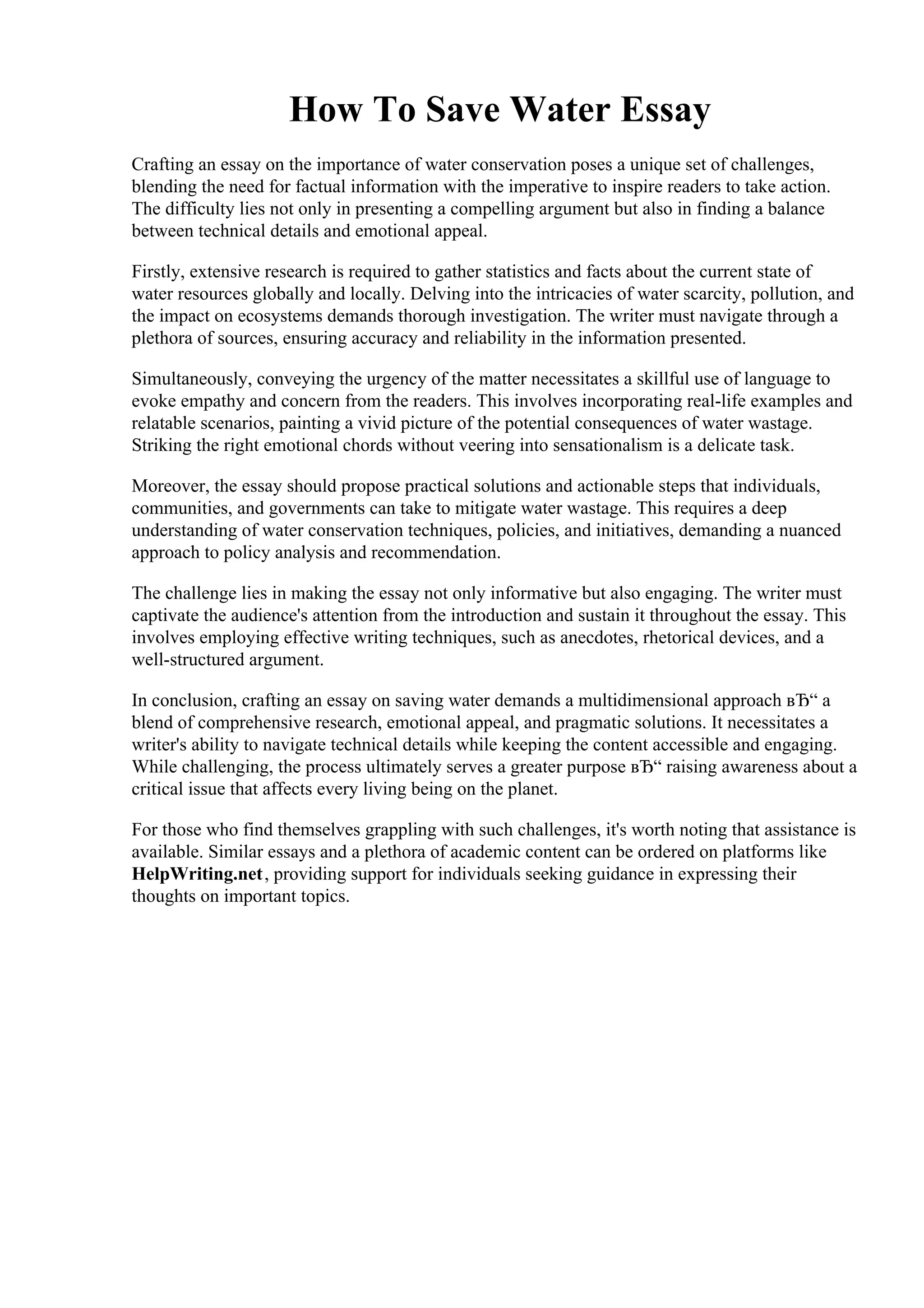 How To Save Water Essay | PDF