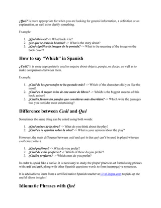 How To Say What in Spanish | PDF | Free Download