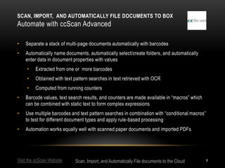 Scan, Import, and Automatically File documents to Box with ccScan | PPT
