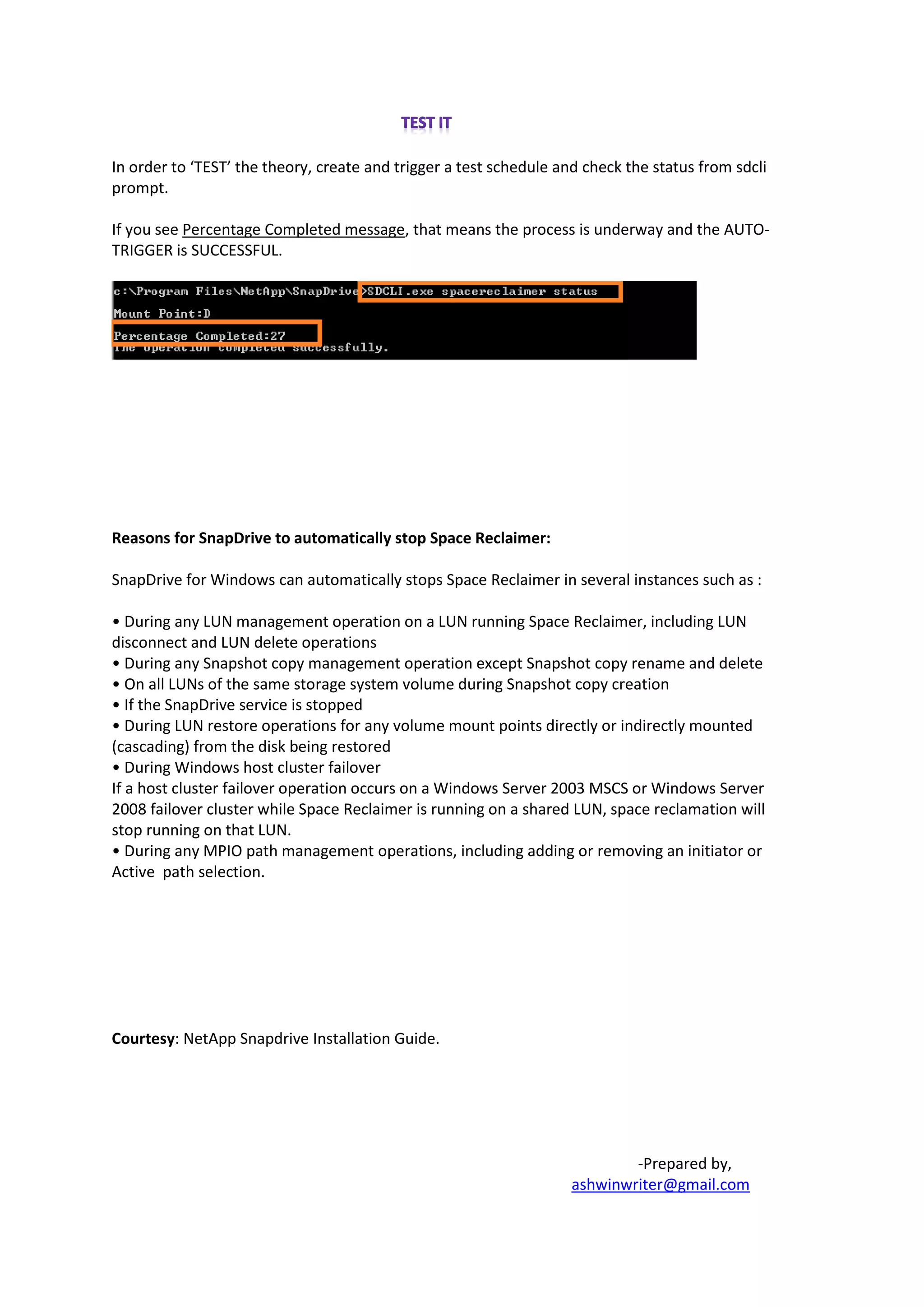 How to schedule snapdrive space reclamation | PDF
