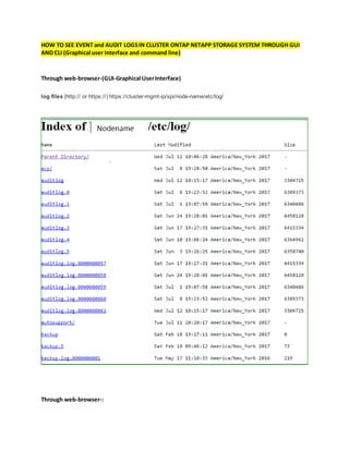 How to see the event and audit logs through ( gui and cli) in cluster ...