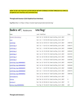 How to see the log files through ( gui and cli) in cluster ontap netapp storage system | DOCX