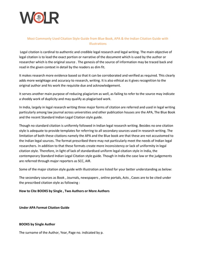 Most Commonly Used Citation Style Guide from Blue Book, APA & the ...