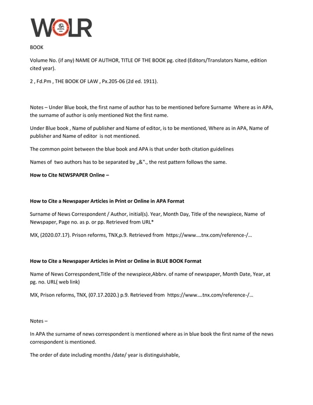 Most Commonly Used Citation Style Guide from Blue Book, APA & the ...