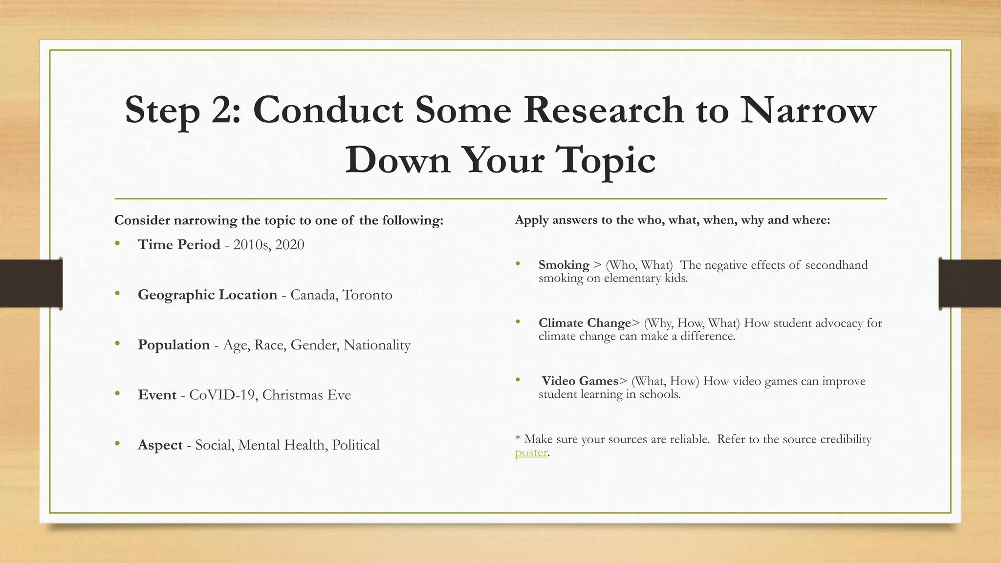 How to Select an Inquiry Topic and Question for your FRIG Project | PPT