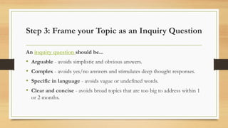 How to Select an Inquiry Topic and Question for your FRIG Project | PDF