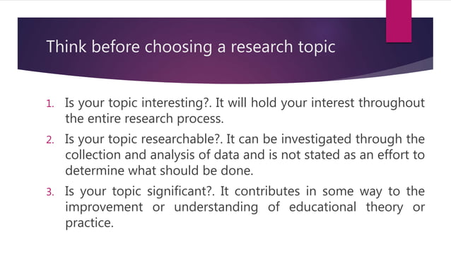 How to select a research topic | PPTX | Professional School ...
