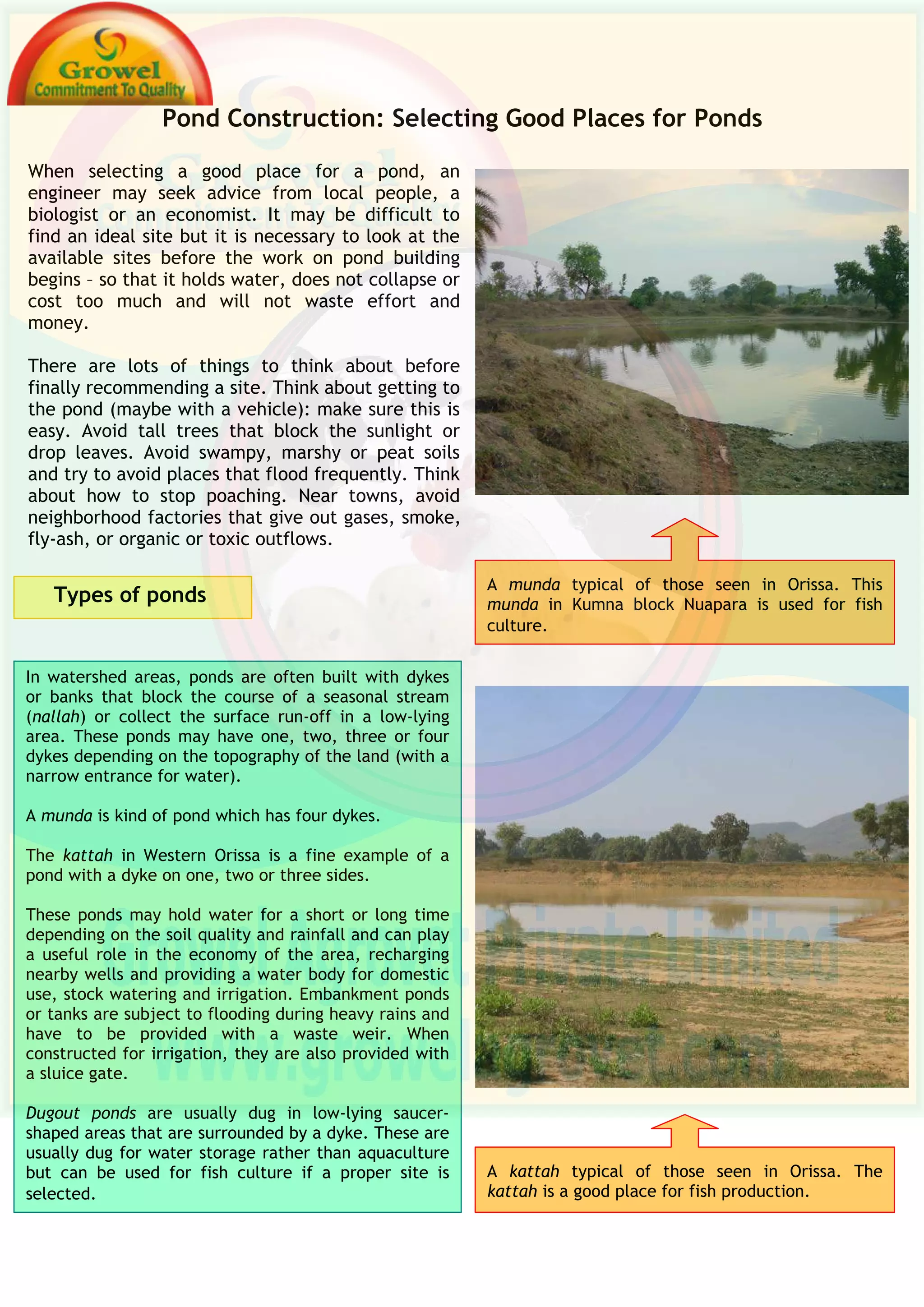 How to Select & Construct Ponds for Fish Farming ? | PDF