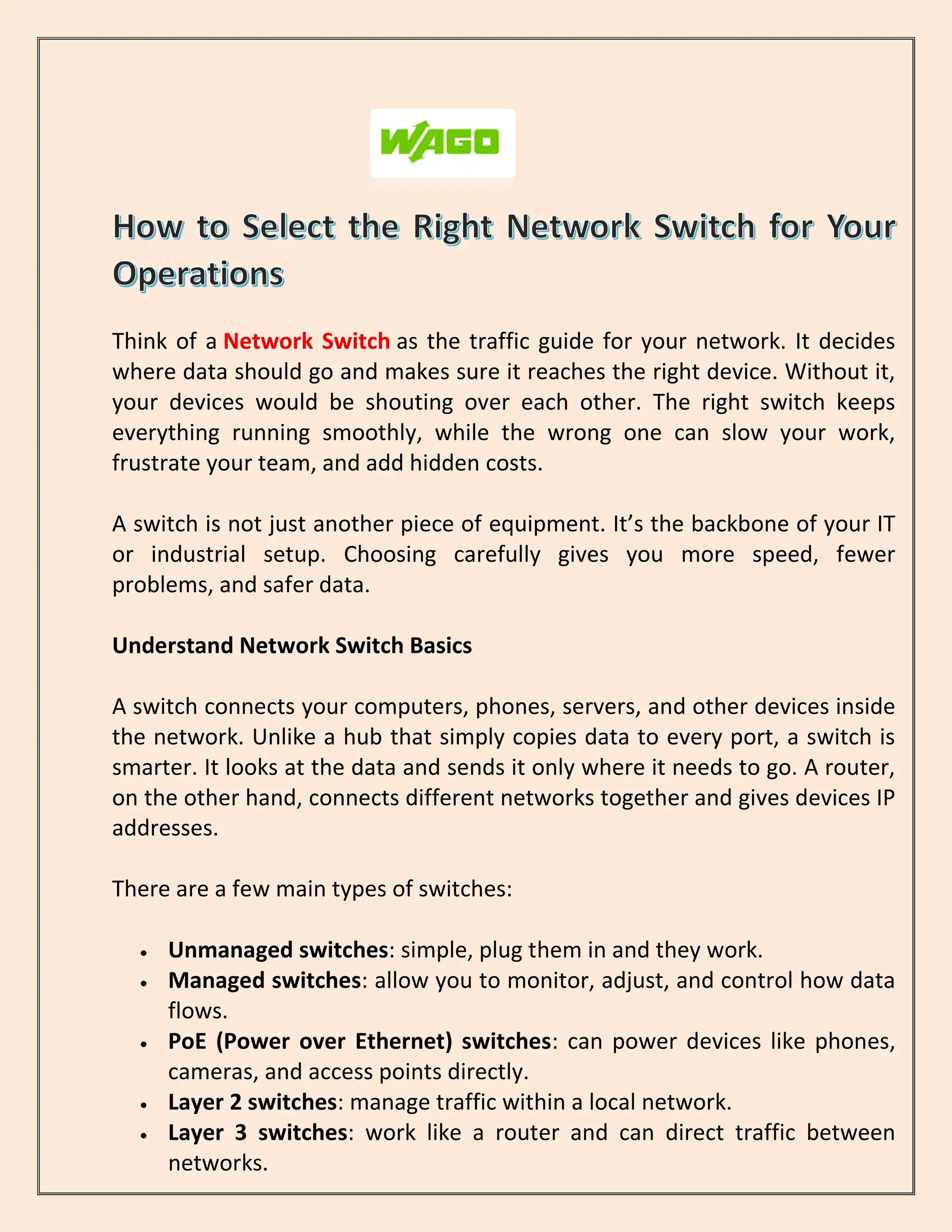 How to Select the Right Network Switch for Your Operations | PDF
