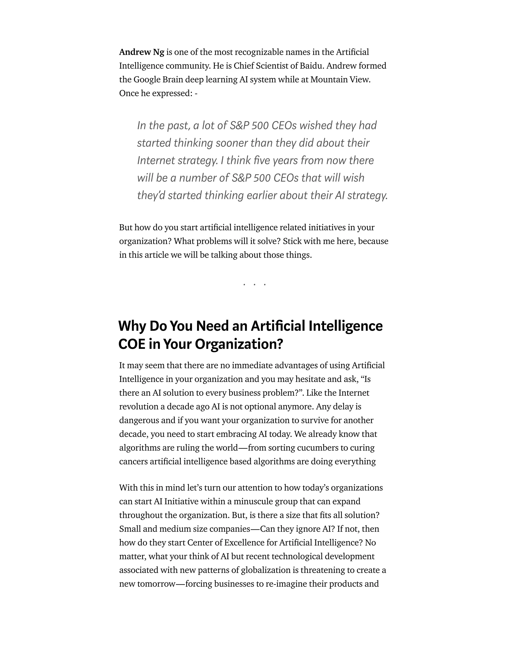 How to set up an artificial intelligence center of excellence in your ...