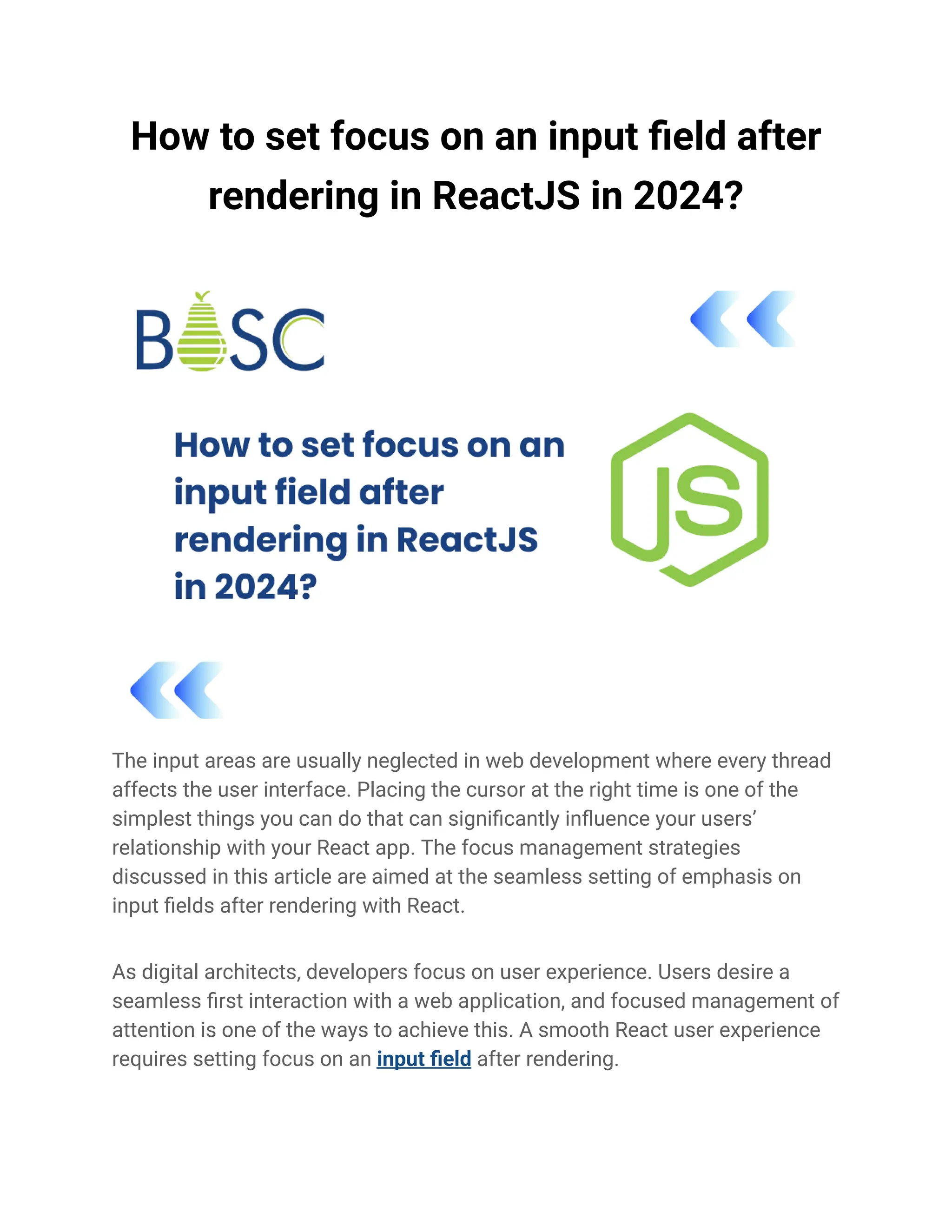 How To Set Focus On An Input Field After Rendering In Reactjs In 2024pdf