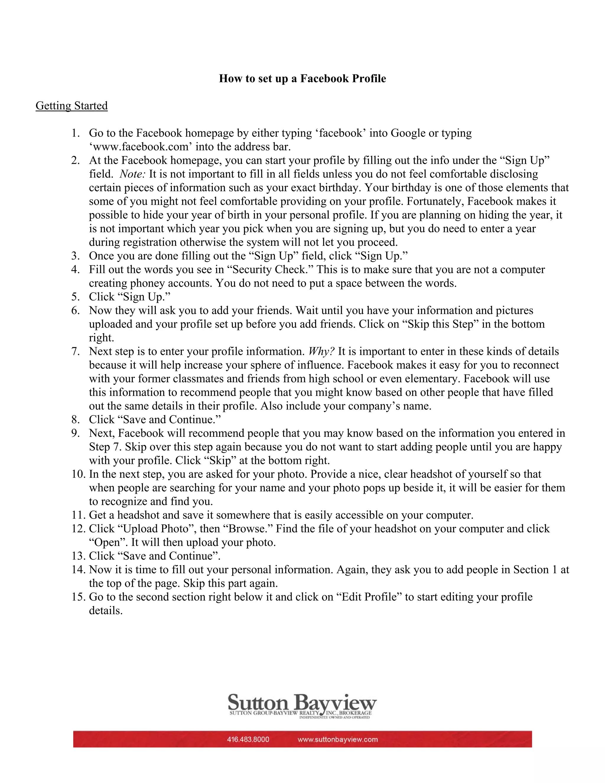 How To Set Up A Facebook Profile | PDF