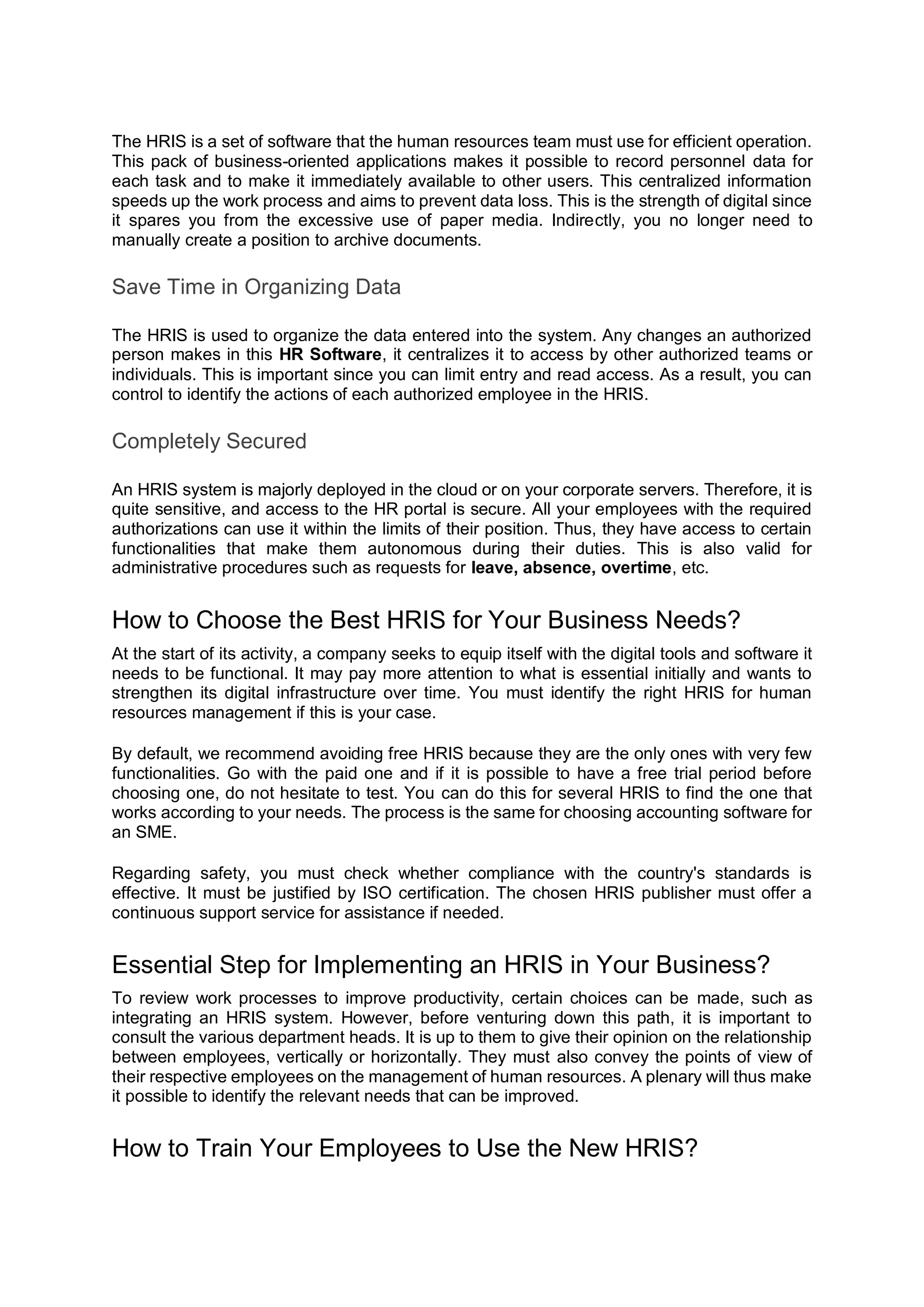 3 Steps - Setup an HRIS in your Company | PDF