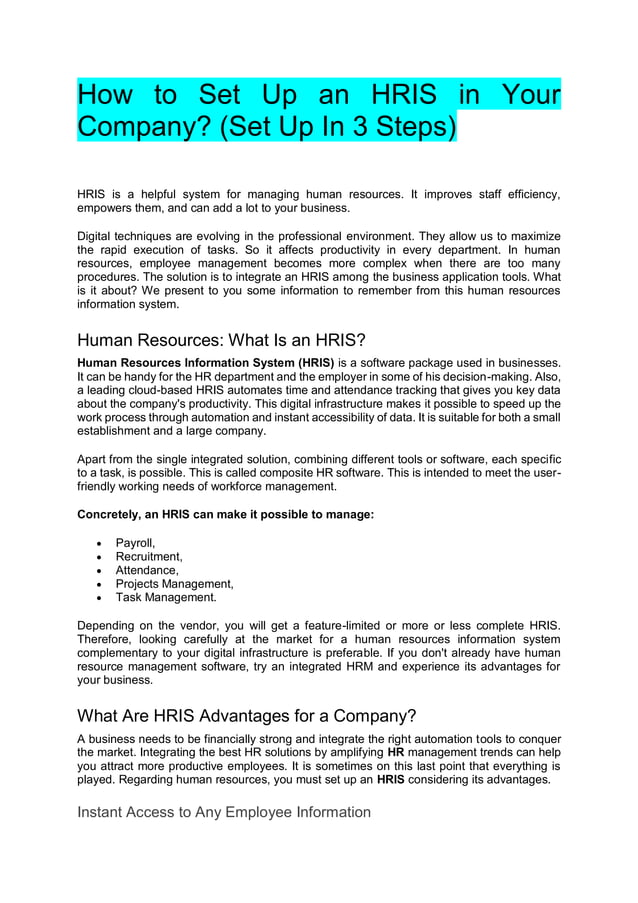 3 Steps - Setup an HRIS in your Company | PDF