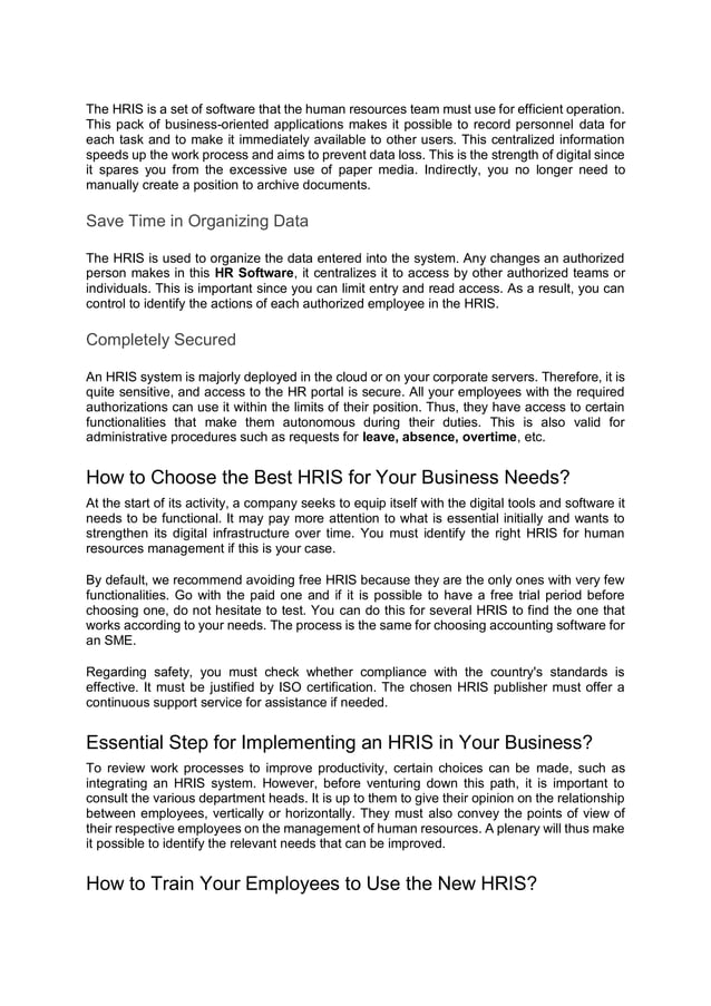 3 Steps - Setup an HRIS in your Company | PDF