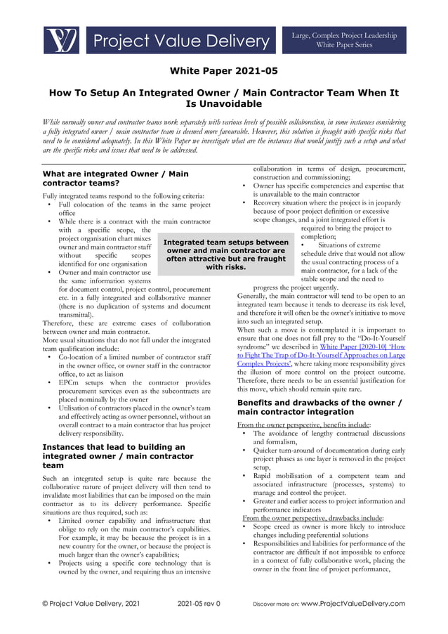 How To Setup An Integrated Owner Main Contractor Team When It Is ...