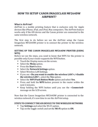 HOW TO SETUP CANON IMAGECLASS MF264DW AIRPRINT? | PDF | Free Download