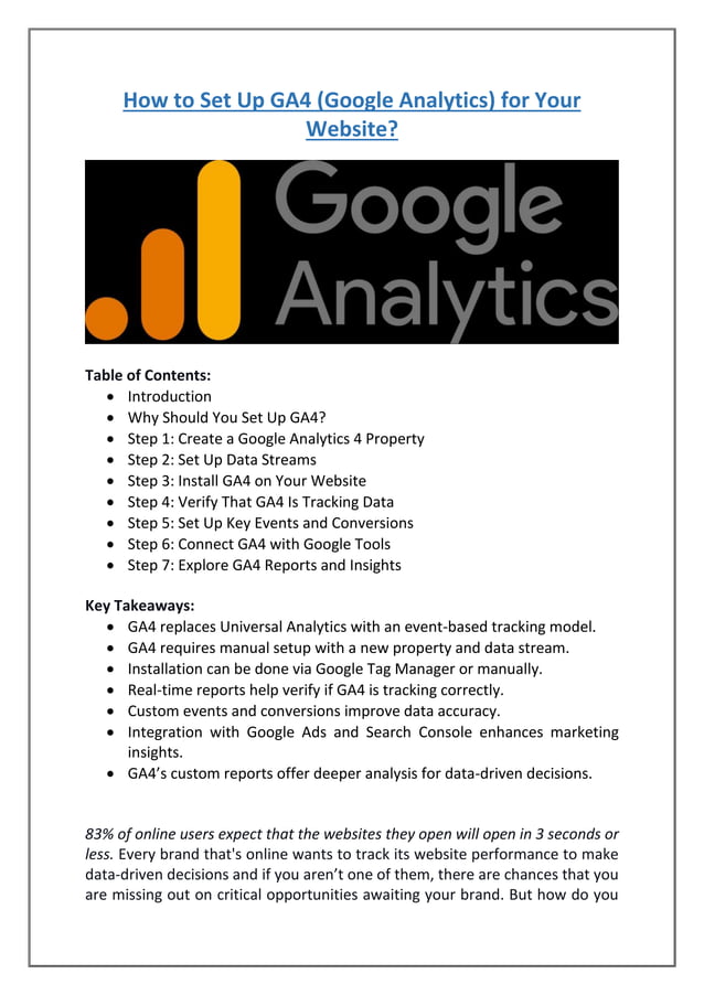 Guide to Set Up GA4 - Easy Step By Step Guide | PDF