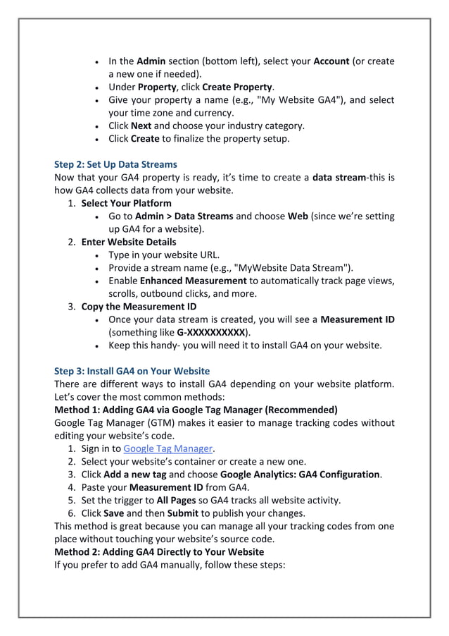 Guide to Set Up GA4 - Easy Step By Step Guide | PDF