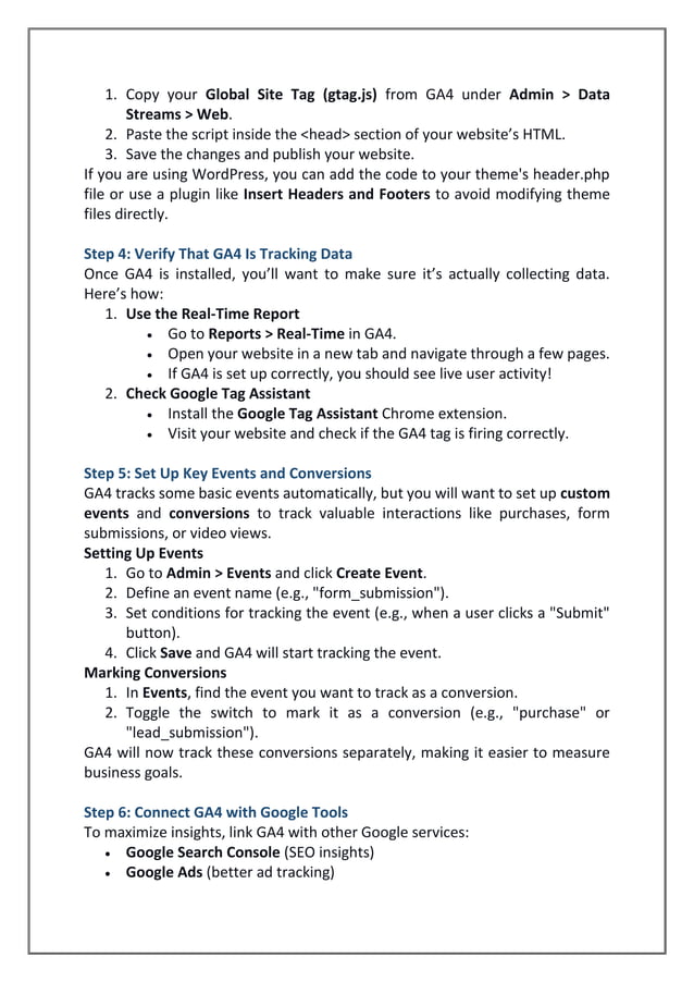 Guide to Set Up GA4 - Easy Step By Step Guide | PDF