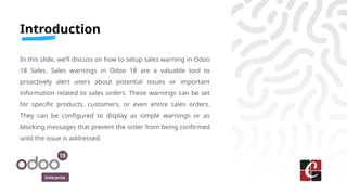 How to Setup Sales Warning in Odoo 18 Sales | PPT
