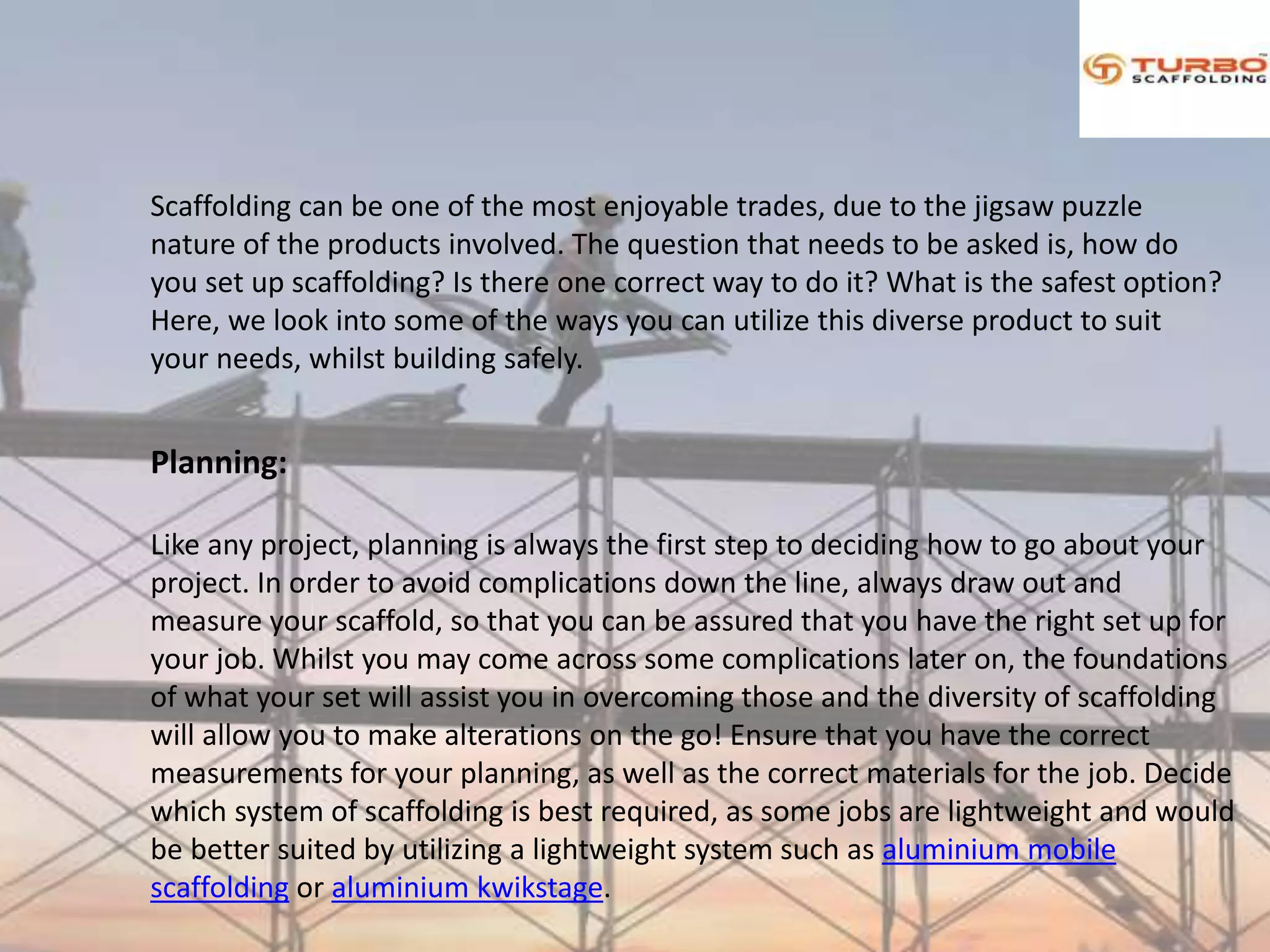 Top Experts Suggest on How to Set up Scaffolding - Turbo Scaffolding | PPT