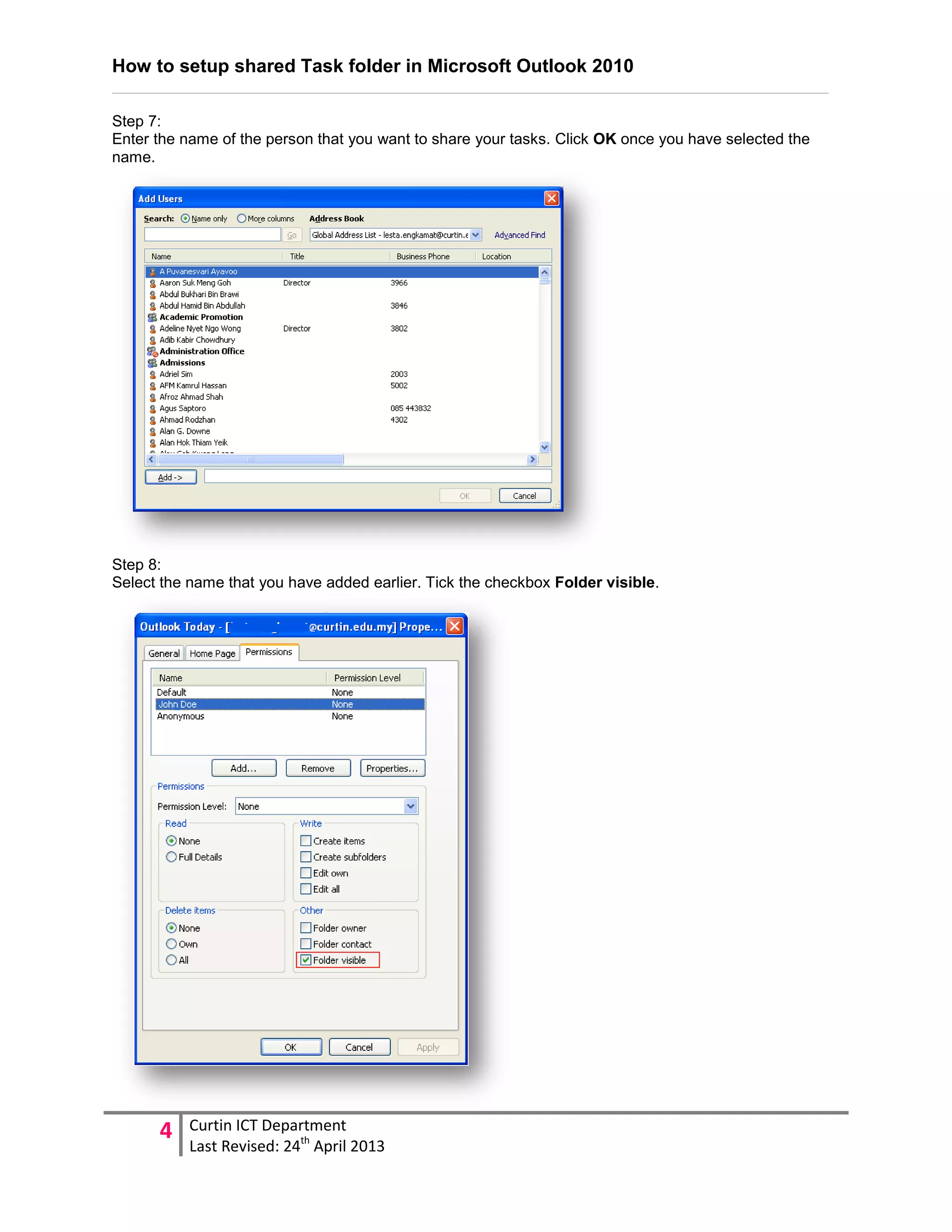 How to setup_shared_task_outlook2010 | PDF