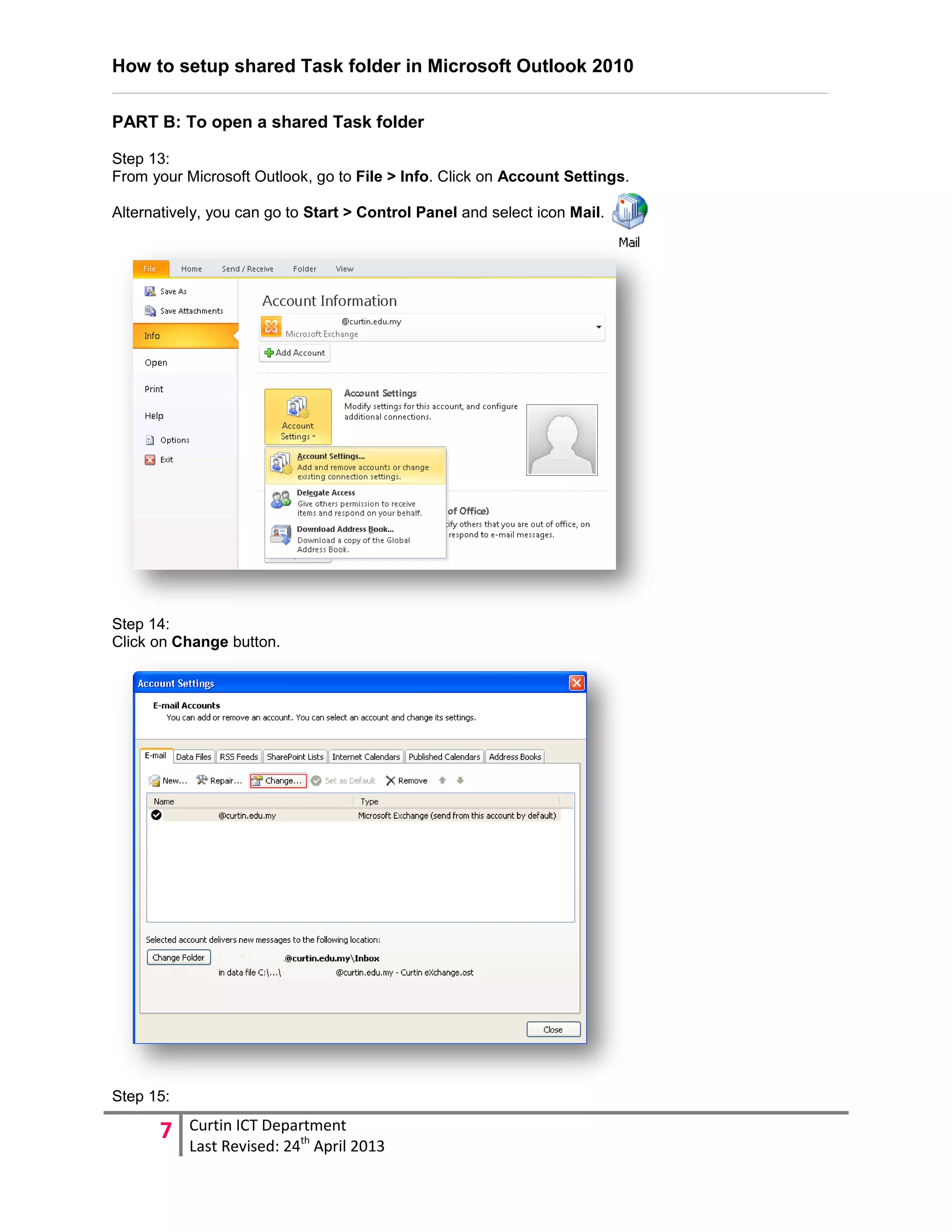 How to setup_shared_task_outlook2010 | PDF