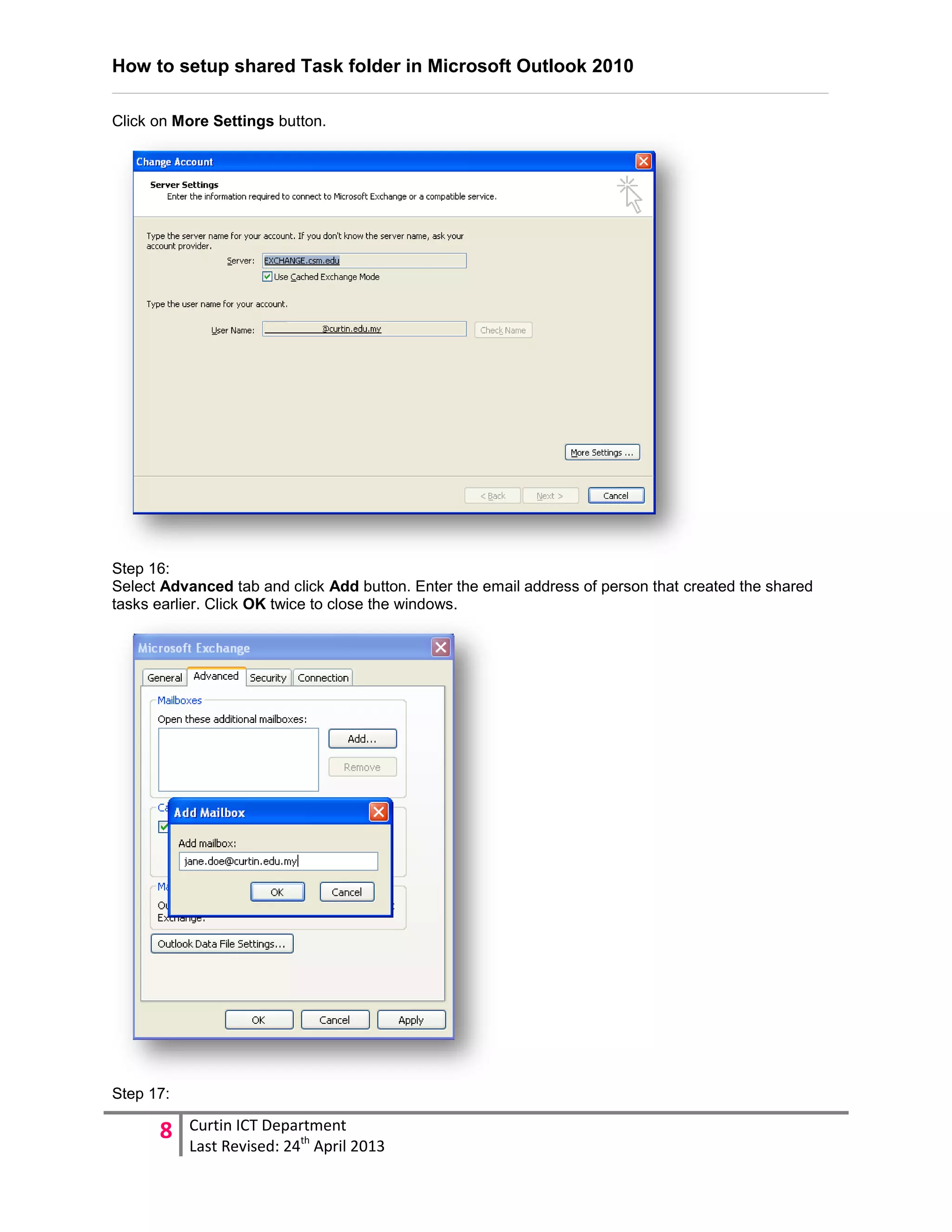 How to setup_shared_task_outlook2010 | PDF