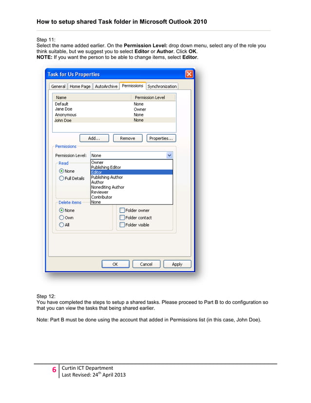 How to setup_shared_task_outlook2010 | PDF