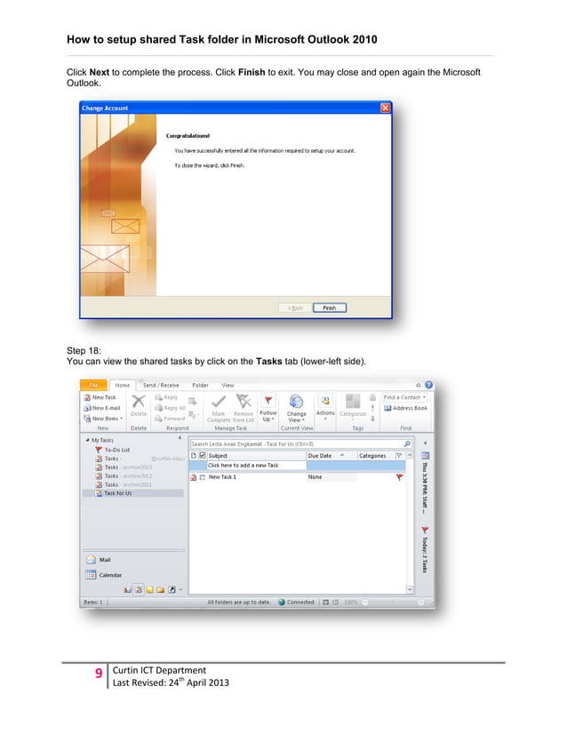 How to setup_shared_task_outlook2010 | PDF