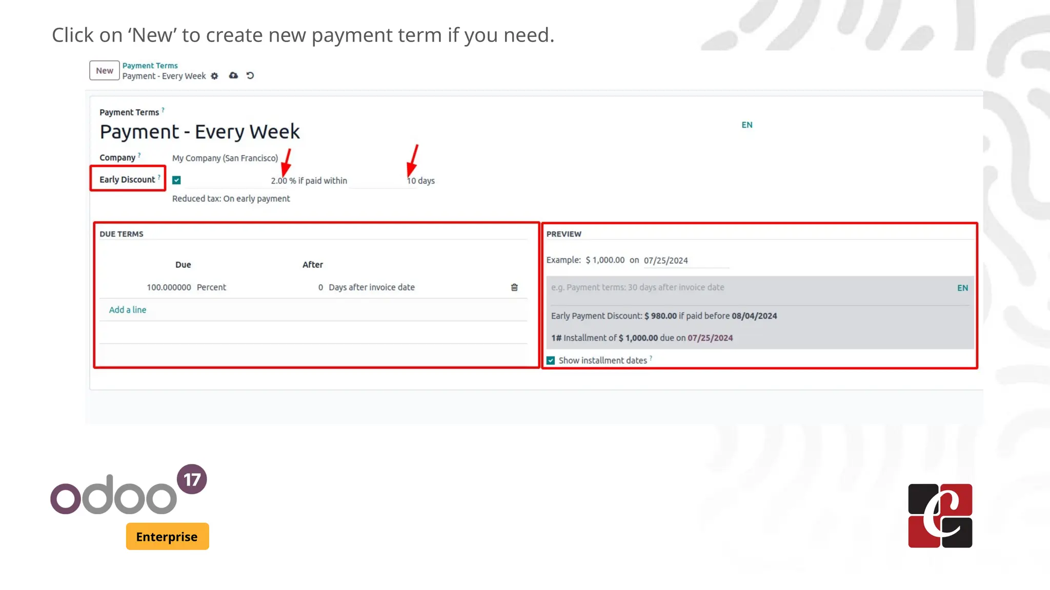 How to setup the payment terms in Odoo 17 Accounting | PPTX