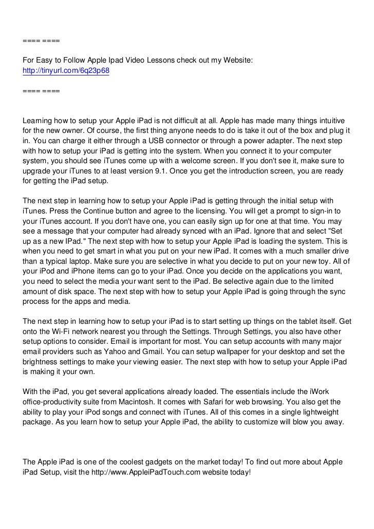 Easy Setup Instructions and Tips for Apple Ipad