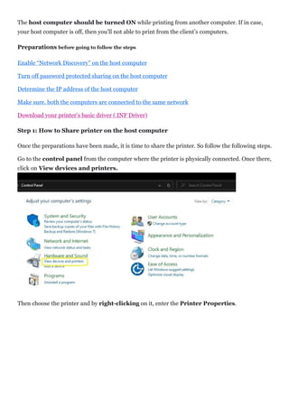 How to Share and configure a Printer in a network. | PDF