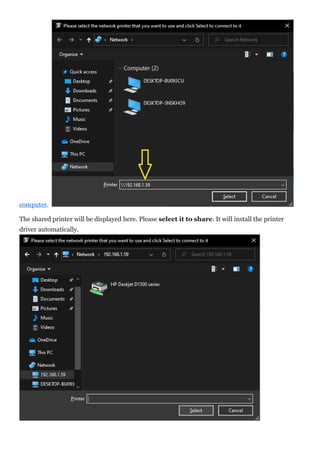 How to Share and configure a Printer in a network. | PDF